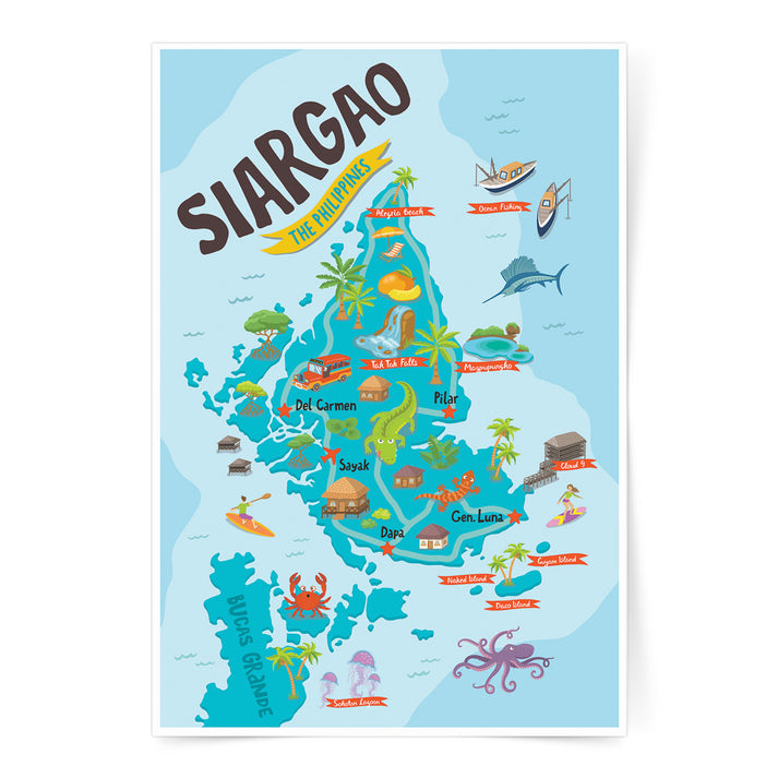 Siargao Island Philippines Illustrated Map Poster – Pinspired Art Souvenirs