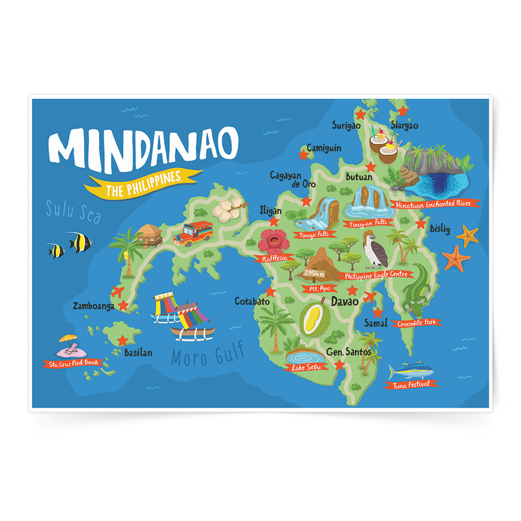 민다나오 그림 지도 포스터 – Pinspired Art Souvenirs