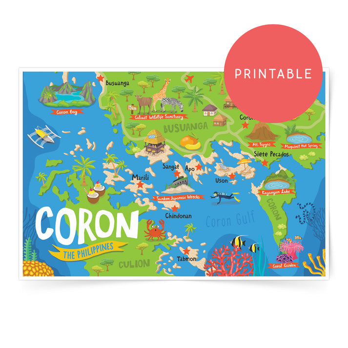 Coron Illustrated Map Printable Wall Art Poster – Pinspired Art Souvenirs